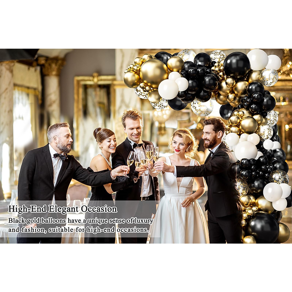 182pcs Black and Gold Balloons Garland Arch Kit, 5 10 12 18 inch Black White Metallic Gold Confetti Latex Balloons for 2024 Graduation Decorations Anniversary Birthday Party Decorations