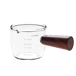 BCnmviku Espresso Shot Glass 40ML/1.5OZ Borosilicate glass Triple Pitcher Barista Single Spouts With Wood Handle (1)