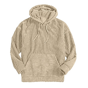 Men's Corduroy Hoodie Sweatshirts Long Sleeve Drawstring Hoodie Pullover Sweatshirt Casual Pullover Tops(Beige,XL)
