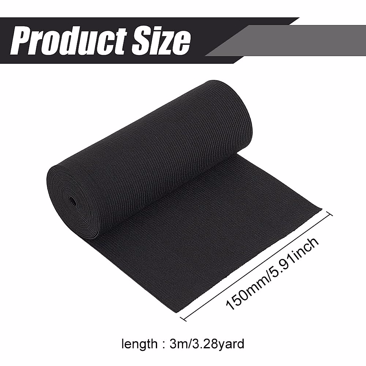 BENECREAT 3.3 Yard/3m 6 Inch Wide Flat Elastic Band Black Heavy Stretch Knit for Garment Sewing Project