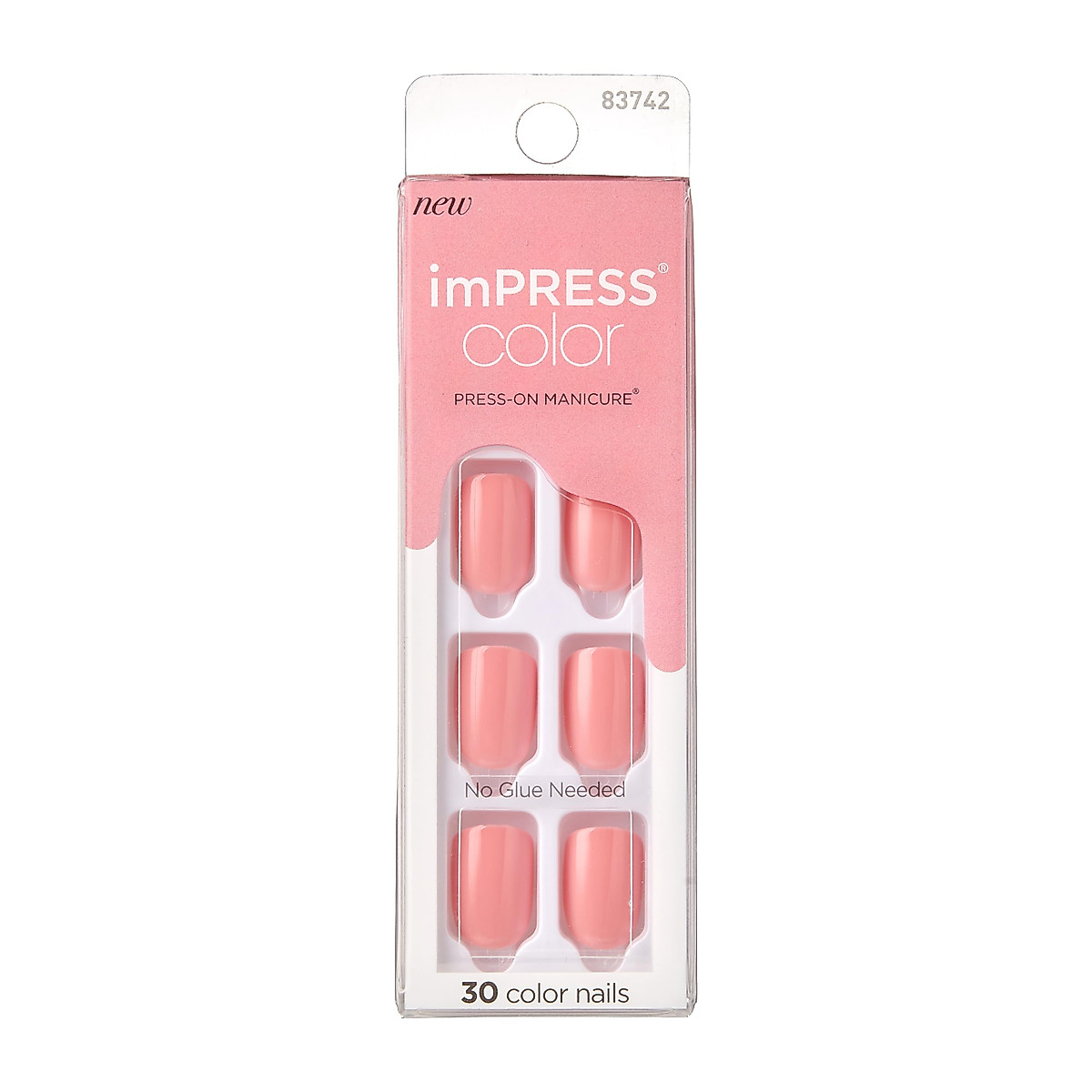 KISS imPRESS No Glue Mani Press On Nails, Color, 'Pretty Pink', Pink, Short Size, Squoval Shape, Includes 30 Nails, Prep Pad, Instructions Sheet, 1 Manicure Stick, 1 Mini File