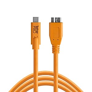 Tether Tools TetherPro USB-C to USB 3.0 Micro-B Cable | for Fast Transfer and Connection Between Camera and Computer | High Visibility Orange | 15 Feet (4.6 m)