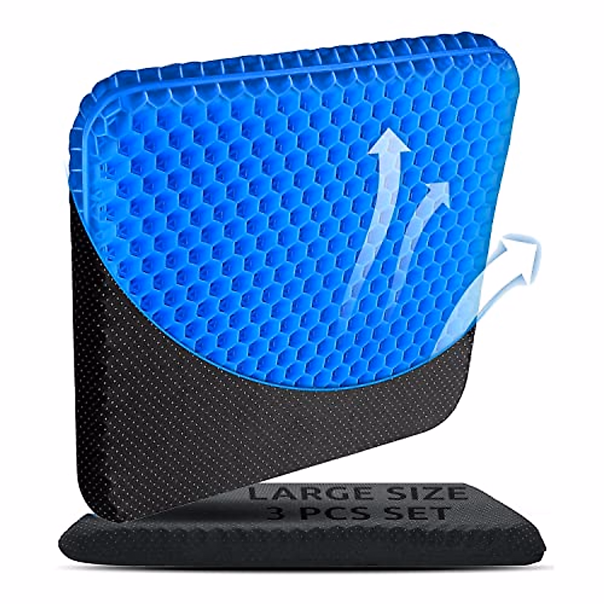 Extra Large Gel Seat Cushion, Tailbone Pillow Seat Cushion Thick Big Breathable Honeycomb Design Absorbs Pressure Cooling Seat Cushion with Non-Slip Cover for Office Chair Wheelchair Car Gel Cushion