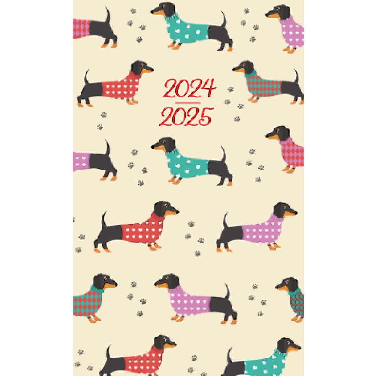 2024-2025: 2-Year Pocket Planner 24-Month Monthly Planning from JANUARY to DECEMBER | Personalized Plan & Organizer Schedule, Appointment Notebook Small Size for Purse with Charming Dachshunds