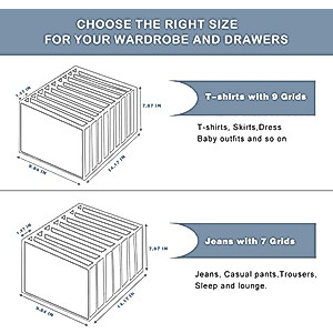 WENSEFTY Wardrobe Clothes Organizer, Clothes Organizer for Folded Clothes 7/9 Grids Dividers Closet Drawer Organizers for Jeans Pants, T-shirt, Dress