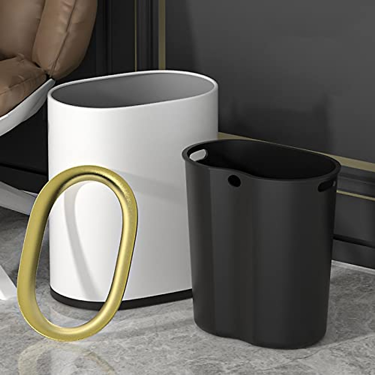 1.6 Gallon Oval Stainless Steel Small Trash Can Wastebasket, Garbage Container Bin Open Top Wastebasket for Bathroom, Kitchen, Office, Hotel, Home (Black)