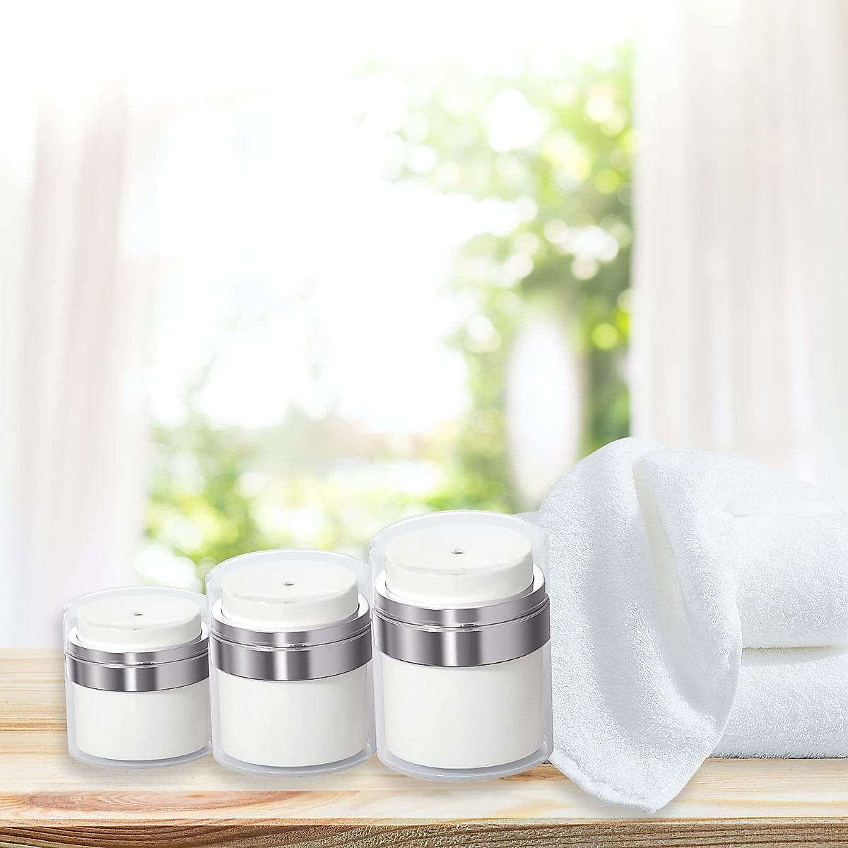 Airless Pump Jar,Cream Jar Vacuum Bottle, Empty Refillable Cosmetic Air Pump Jars Bottles, Portable Airless Lotion Sample Container Pot, Leak-Proof DIY Portable Travel Makeup Containers (30ML)