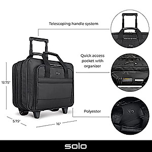 Solo Carnegie Rolling Laptop Bag, Black