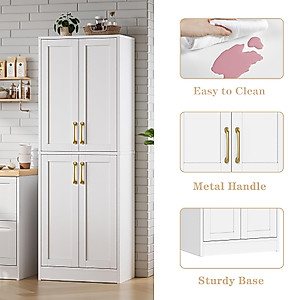 Homzbesy Pantry - Kitchen Pantry Cabinet with 4 Doors and Adjustable Shelves, Tall White Cabinet Freestanding Storage Cupboard for Dining Room Living Room, Laundry, Bathroom