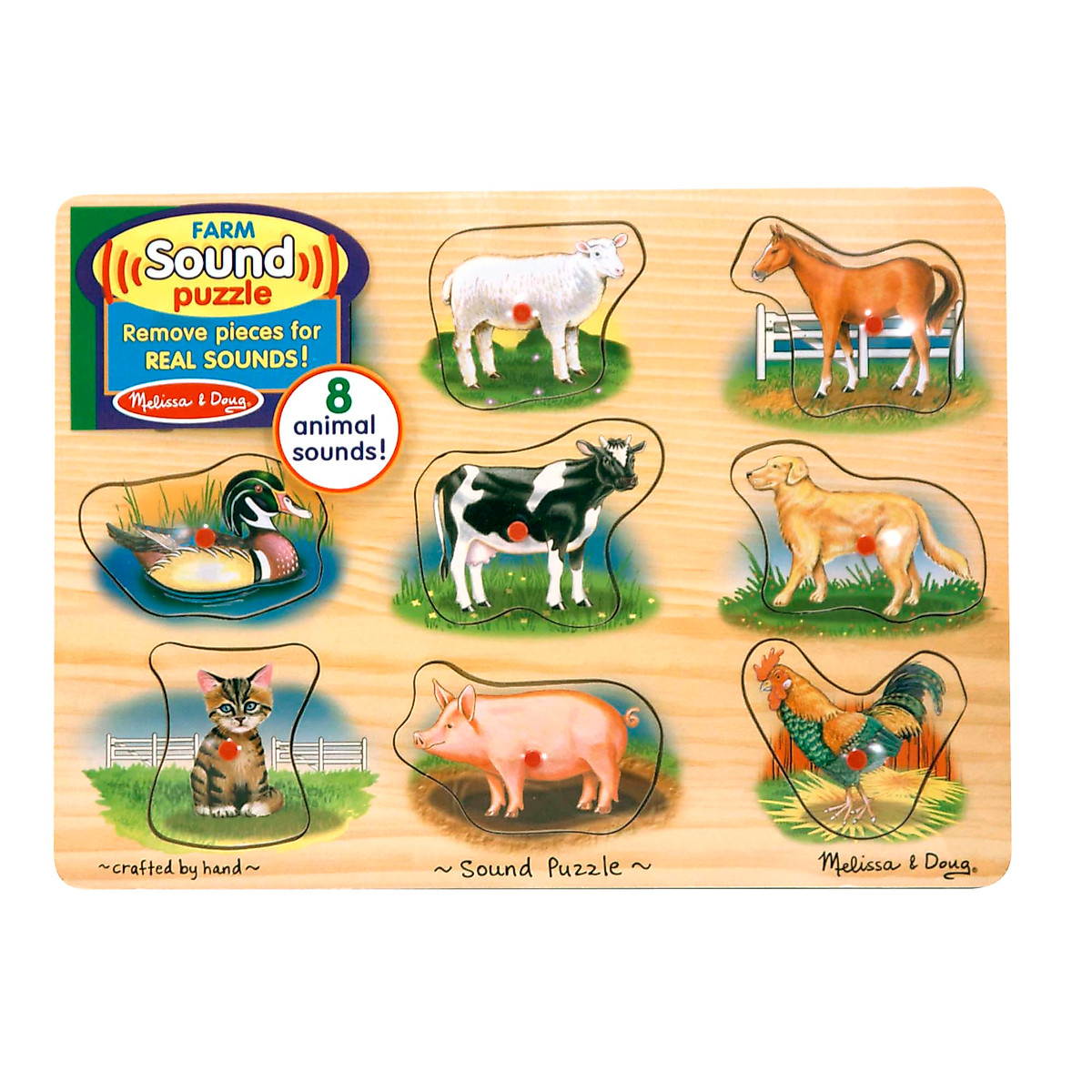 Melissa & Doug Farm Sound Puzzle - Wooden Peg Puzzle With Sound Effects (9 pcs)