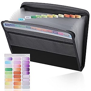 Mr. Pen- Accordion File Organizer, 13 Pockets, Black, Letter A4 Paper Document Accordion Folder, Expanding File Folder with Sticky Labels, Accordion File Folder Document Organizer