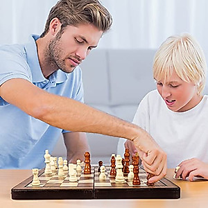 Anzid 15" x 15"Chess,Magnetic Suction Chess,2 Queen Chess Checkers 2-in-1 Chess Board Set,Portable Folding Chess,Magnetic Suction Piece & Storage Box,Beginner Chess Sets for Children and Adults