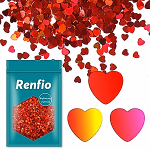 Renfio 1.75 Oz 50g Holographic Loving Heart Shape Shiny Glitter Love Confetti Sequin Glitters Resin Sparkle Chunky Sequins for DIY Mold Art Nail Artwork Holiday Decoration - Laser Red