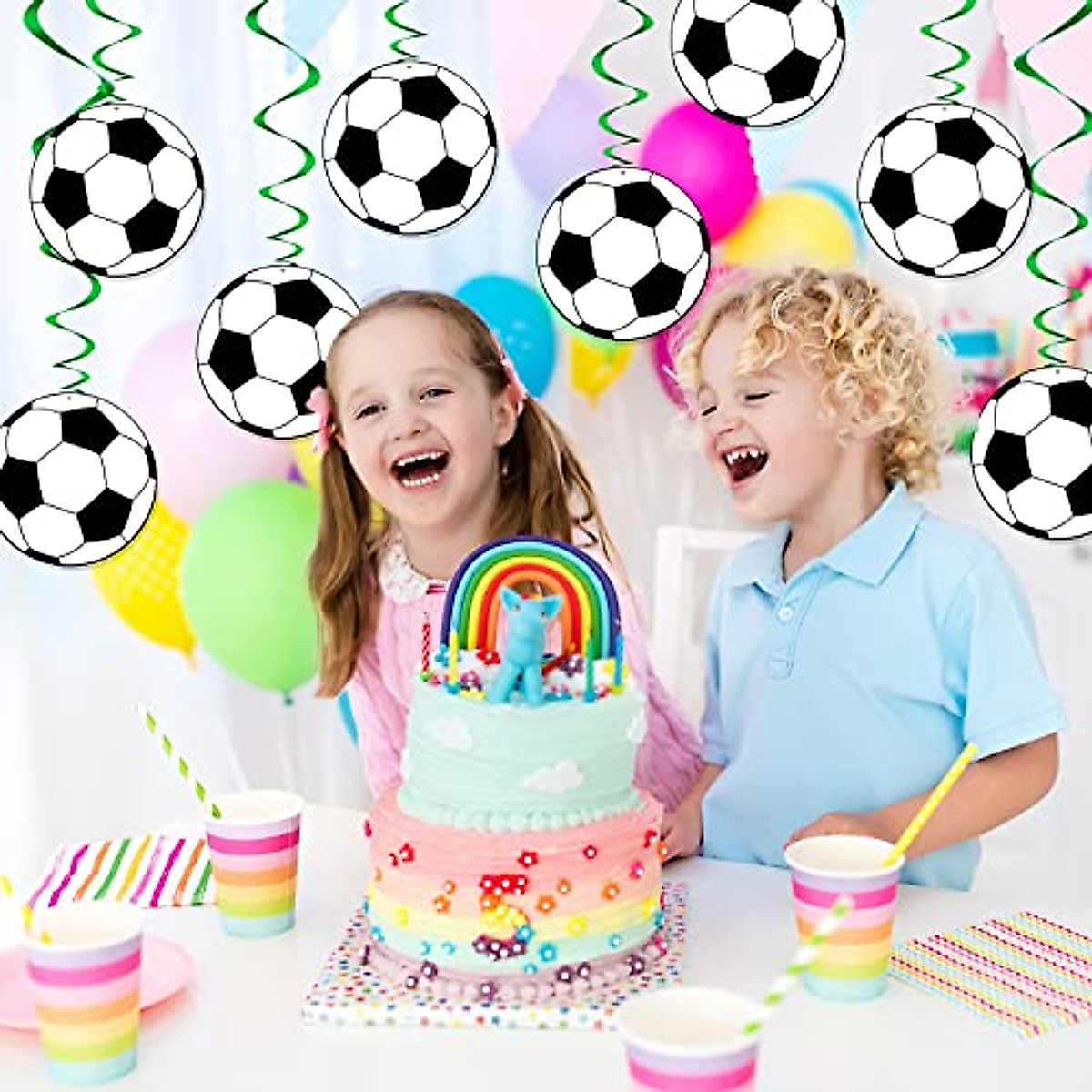 30 Pcs Soccer Ball Hanging Swirls Soccer Party Decorations Soccer Garland Soccer Party Supplies for Boys Kids Birthday Baby Shower Sports Themed Party Decoration