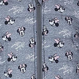 Disney Girl's Minnie Mouse Print Hooded Puffer Jacket with Ears and Pink Bow, Grey, Size 5
