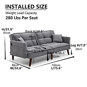 Alyncasa Folding Futon Sofa Bed, Chenille Fabric Sleeper Couch Recliner with USB Charging Port, Storage Pouch, Adjustable Angle backrest for Living Room, Bedroom, Apartment (Dark Gray)