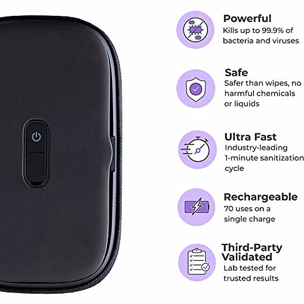 Homedics UV Clean Portable Sanitizer – Rechargeable UV Light Sanitizer and Sterilizer Box - Kills 99.9% of Airborne Contaminates, Fits Masks, Makeup Brushes, Glasses, Cell Phones, Keys, Black