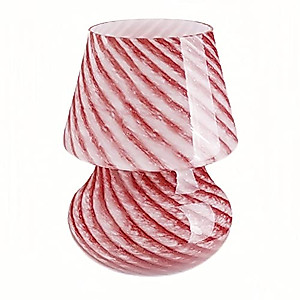 MKolour Mushroom Bedside Table Lamps - Glass LED Bedside Night Lamps, Vintage Small Table Lamps for Bedroom,Living Room,Nightstand,Study (Red Twill)