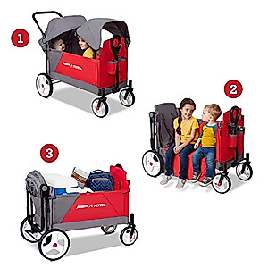 Radio Flyer Discovery Stroll 'N Wagon with Canopies, Folding Wagon with Single Recline Seat, for 1+ Years