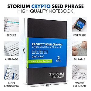 Storium Crypto Seed Phrase Storage Notebook - Waterproof Stone Paper Book - Keep Your Cryptocurrency Recovery Phrase Password Safe & Secure - Cold Storage Wallet Backup Journal - Pocket Size 2-Pack