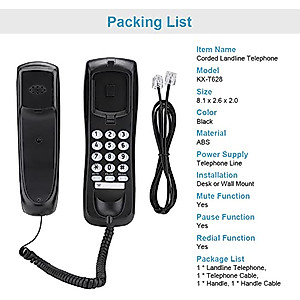 Wall Phone with Cord, Desktop Wired Landline Telephone Wall Mount Corded Phone with Push Button for Home, Hotel, Bathroom, Living Room, School and Office