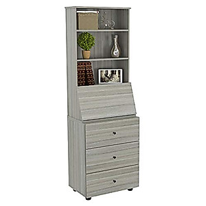 Inval Computer Credenza Work Center, Smoke Oak