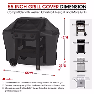 Unicook Grill Cover 55 Inch, 3-4 Burner BBQ Cover, Waterproof Vinyl Shell with Polyester Lining, No Water Leaking, No Sticking, Anti-UV, Compatible with Weber, Nexgrill, Char-Broil Grills and More