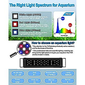 MingDak LED Aquarium Fish Tank Light Fixture,Full Spectrum Lighting for Freshwater Planted Aquariums,Slim & Thin Aluminum Housing,Extendable Brackets Fit 12" to 18" Fish Tank Model MDGLSD01B-12S