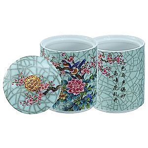 Bicuzat Enamel Ceramic Tea Caddy Tea Canister Tea Storage Container Tins Jar with Airtight Lid Moisture-proof Tank for Tea, Coffee, Herb, Sugar, Spice, Nuts