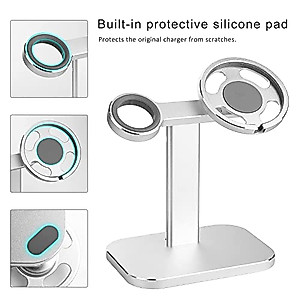 Adjustable Stand for MagSafe Charger/Apple Watch, Aluminum Phone Holder for iPhone 14 Plus 13 12 Pro/Pro Max/Mini and Apple Watch Series SE Ultra (Charger Not Included) (Silver)