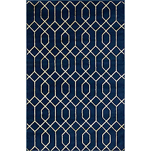 Unique Loom Glam Collection Geometric, Trellis, Metallics, Modern, Chic Area Rug, 4 ft 0 in x 6 ft 0 in, Navy Blue/Gold