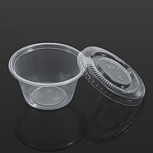 Pilipane 50 Sets Clear Disposable Plastic Portion Cups with Leakproof Lids,Leakproof Jello Shot Cup Mini Containers for Salad Dressing Sauce Condiment Snack Souffle and Salsa, Disposable(2oz)