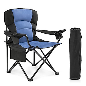 Oversized Folding Camping Chair Outdoor, Heavy Duty Foldable Lawn chair for Adults Support 440lbs, Collapsible Large Padded Camp Chair with Cup Holder&Carry Bag for Fishing Outside Sports Picnic(Navy)