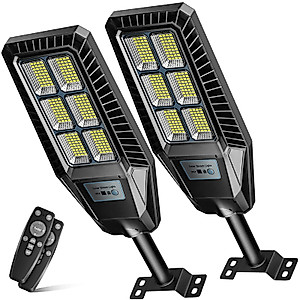 Solar Street Lights 300 W 2 Packs LED Solar Street Lights Outdoor IP66 Waterproof 30000 LM 6500 K Outdoor Street Light Dusk to Dawn Solar Power Lights with Motion Sensor and Remote Control for Path