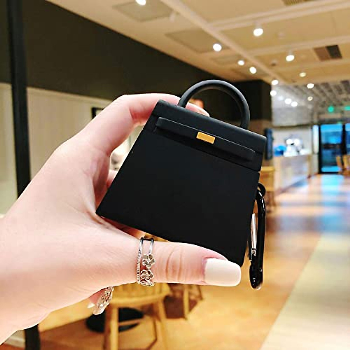 BONTOUJOUR Case Compatible with AirPods Pro, Girls Creative Fashion Mini Handbag Earbud Case, Stylish Soft Silicone Wireless Earphone Protection Charging Cover for AirPods Pro +Hook -Black