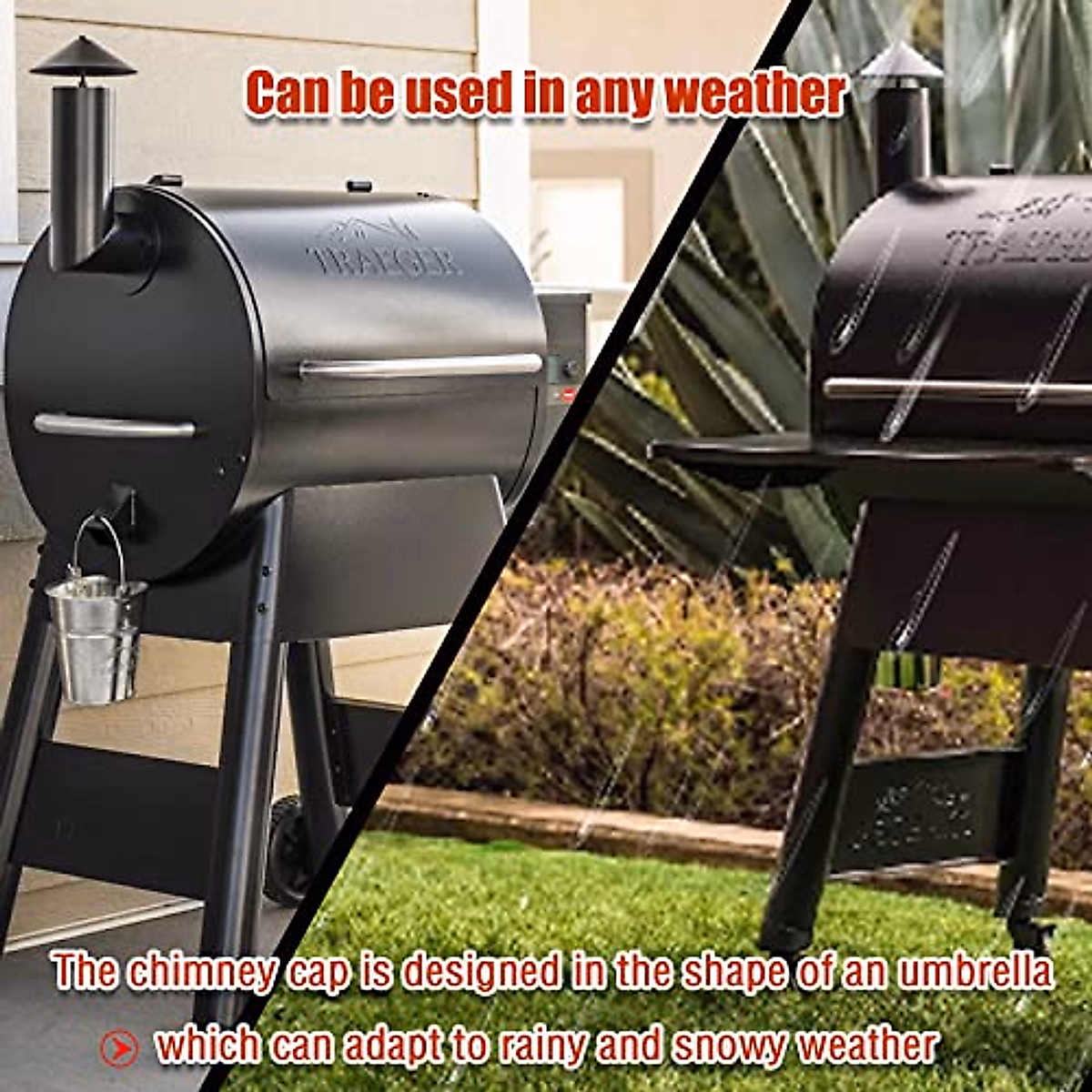 QQPOLE Replacement Umbrella Chimney Cap for Pellet Grill, Metal Chimney Top Accessories for Pit boss, Traeger, Camp Chef and Other Models ，Pellet Grill Chimney Replacement Accessories