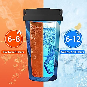 WANGXUEE Abstract Blue Print 500ml Stainless Steel Travel Tumbler Double Wall Vacuum Insulated Coffee Mug