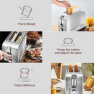 Runnatal 2 Slice Slot Toaster, Stainless Steel, Extra-Wide Slot Toaster with 7 Shade Settings, Silver Metallic