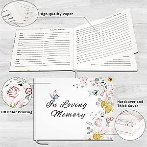 TAOPE Funeral Guest Book| Memorial Guest Book | Celebration of Life Funeral Guest Book| in Loving Memory | 10.2” x 7.8”, Guest Sign in Book(Flower)