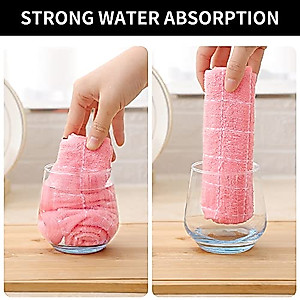 Homaxy 100% Cotton Terry Kitchen Towels(Pink, 13 x 28 inches), Checkered Designed, Soft and Super Absorbent Dish Towels, 4 Pack