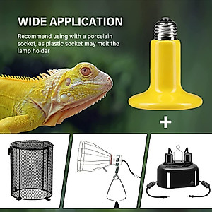 Simple Deluxe Ceramic Heat Emitter Heating Bulb No Light Reptile Heat Lamp, Brooder Coop Heater for Terrarium Amphibian Pet Snake Turtle, Incubating Chicken, 150W, 2 Pack, Yellow