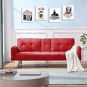 Lodintech Fashion Wall Art Bedroom Aesthetic Canvas Pink Art Prints Wall Decor Black White Fashion Posters Wall Pictures Gray Pink Room Decor Perfume High Heels Flowers Wall Art Prints 8x12'' Unframed