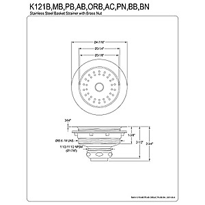 Kingston Brass K121BORB Fresno 3-1/2 Inch Stainless Steel Kitchen Sink Basket Strainer, Oil Rubbed Bronze
