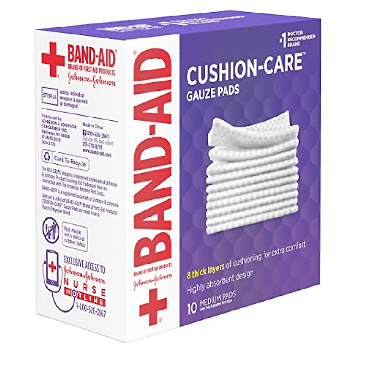 Band-Aid Brand Cushion Care Non-Stick Gauze Pads, Individually-Wrapped, Medium, 3 in x 3 in, 10 ct