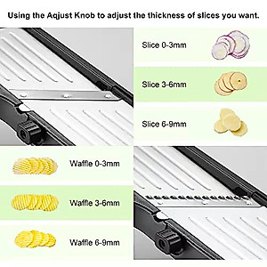 Mandoline Slicer for Food and Vegetables -VEKAYA Adjustable Kitchen Vegetable Slicer For Potatoes and Onion| French Fry Slicer, Vegetable Chopper and Cutter with Waffle Maker and Gloves (Black)