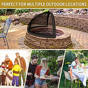 Outdoor Fire Pit Spark Screen Cover Accessory, 36In Patio Round Easy-Opening Fire Mesh Screen Guard, Heavy Duty Steel Firepit Ember Lid with Hinge