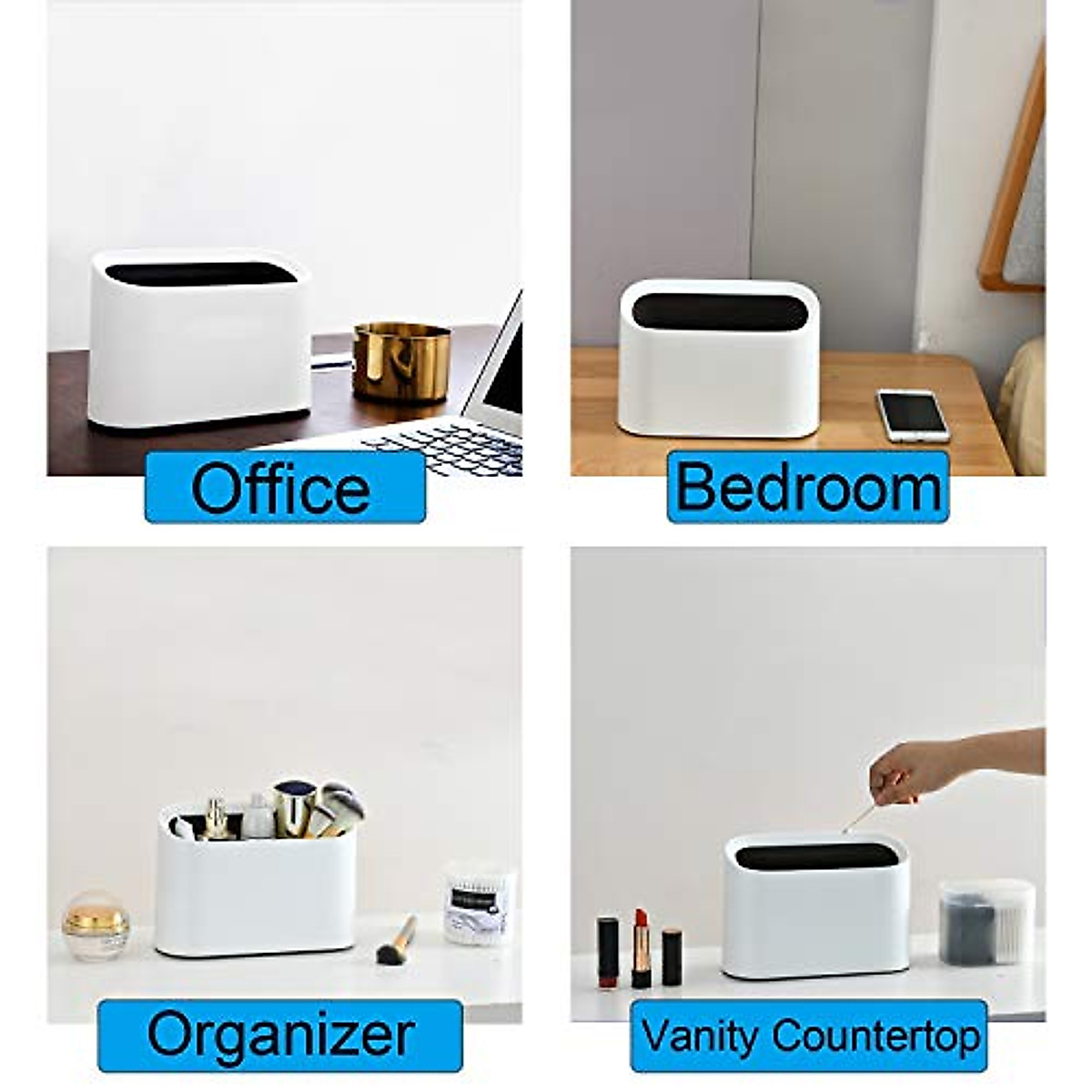 SUBEKYU 0.4 Gal Mini Countertop Trash Can, Small Desktop Garbage Can for Office, Tiny Wastebasket, Plastic, White