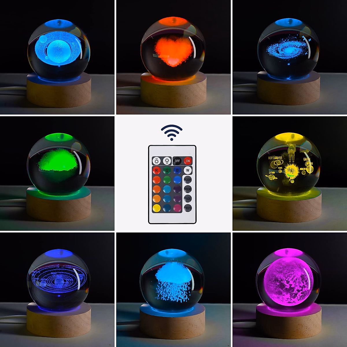 JANARARY 3D Galaxy Crystal Ball Night Light for Kids with Colorful LED Light Base, Color Changing Light with Remote as a Birthday Gift for Teens Boys and Girls, Rainy Cloud Model