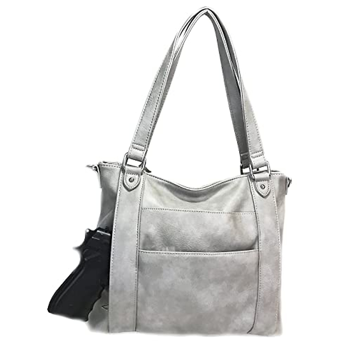 Zzfab Concealed Carry Hobo Bag with Hidden Lock Multi Pockets CCW Tote Bag Grey