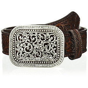 Ariat Women's Scroll Embossed Buckle Belt, Brown, Medium